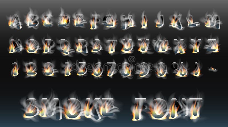 Smoke Font with Fire. Smoky Letters and Numbers. Alphabet Stock ...
