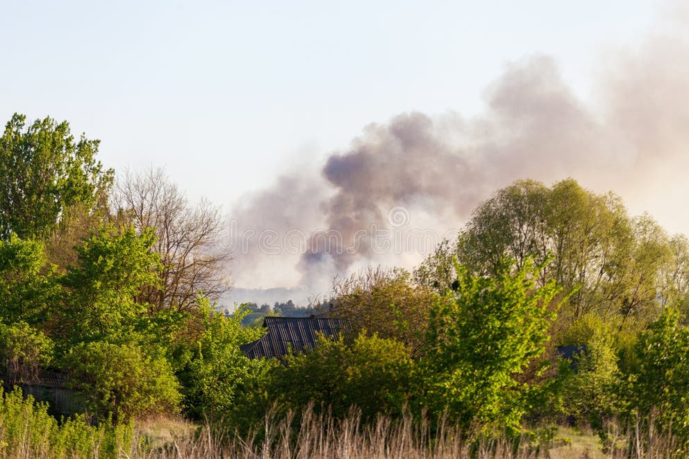 Forest fire view from afar stock image. Image of clouds - 112353305