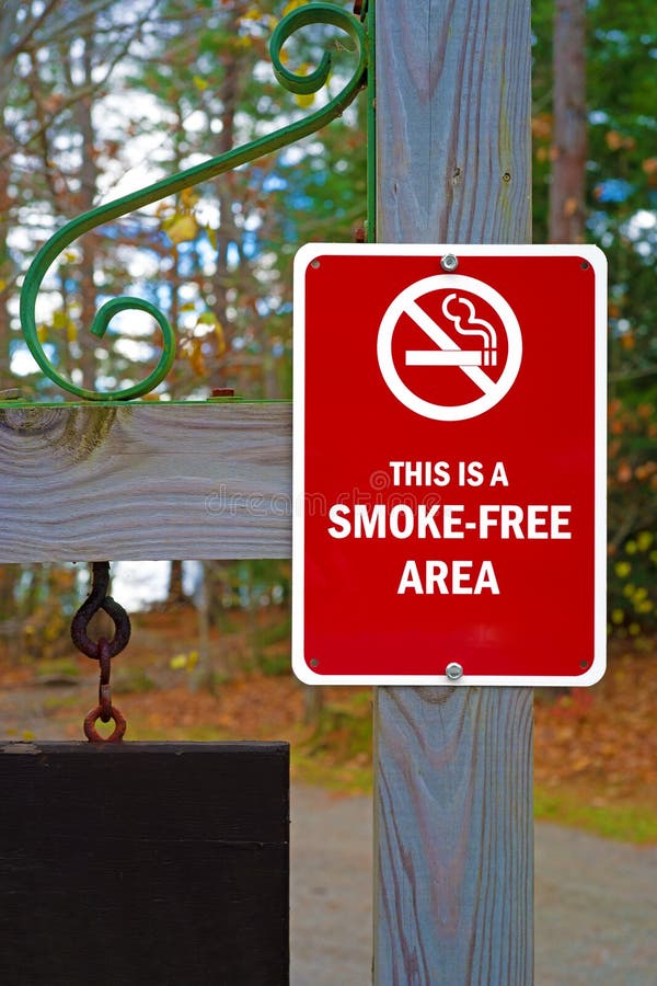 Smoke-free sign on post stock photo. Image of bold, sign - 36641296