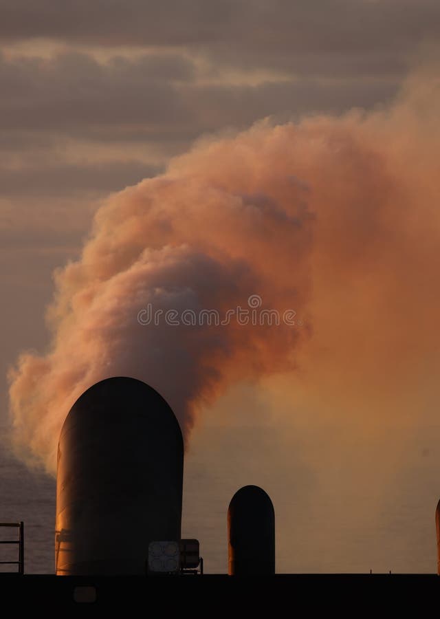 Smoke of Funnel Scrubber of a Large Container Ship. Stock Image - Image ...