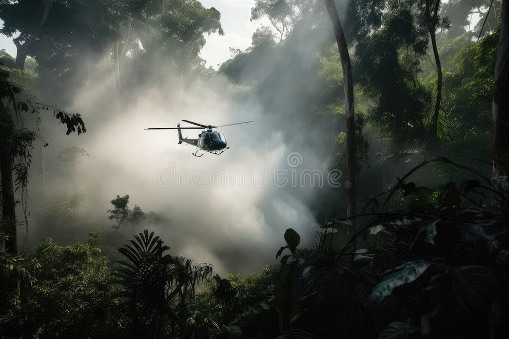 Smoke from Helicopter S Engine Twists through Dense Jungle Canopy Stock ...