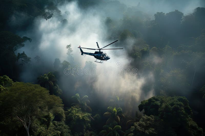 Smoke from Helicopter S Engine Twists through Dense Jungle Canopy Stock ...
