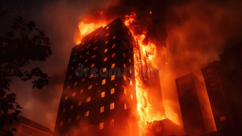 Smoke high rise fire stock illustration. Illustration of floors - 375566903