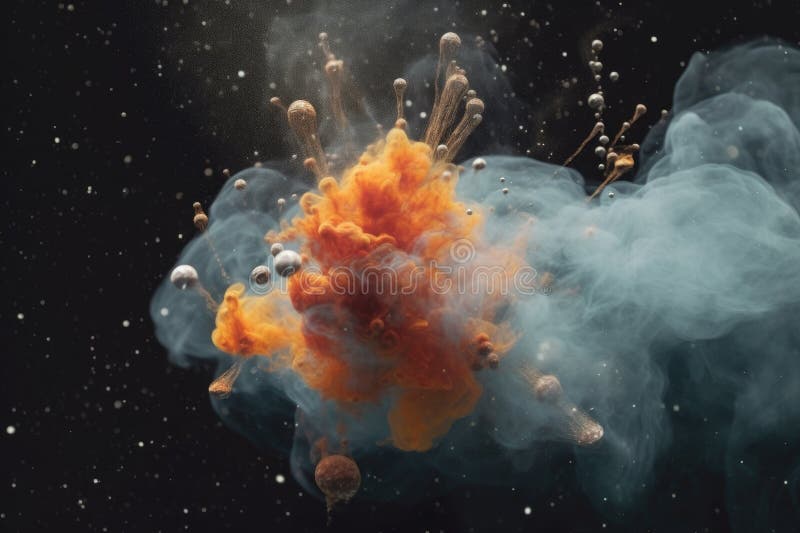 Smoke Interacting with Floating Water Droplets in Space Stock ...