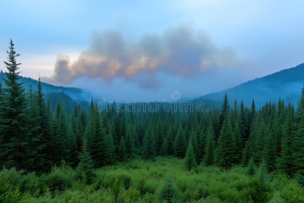 Smoke from Large Forest Fires in the Mountains Stock Illustration ...