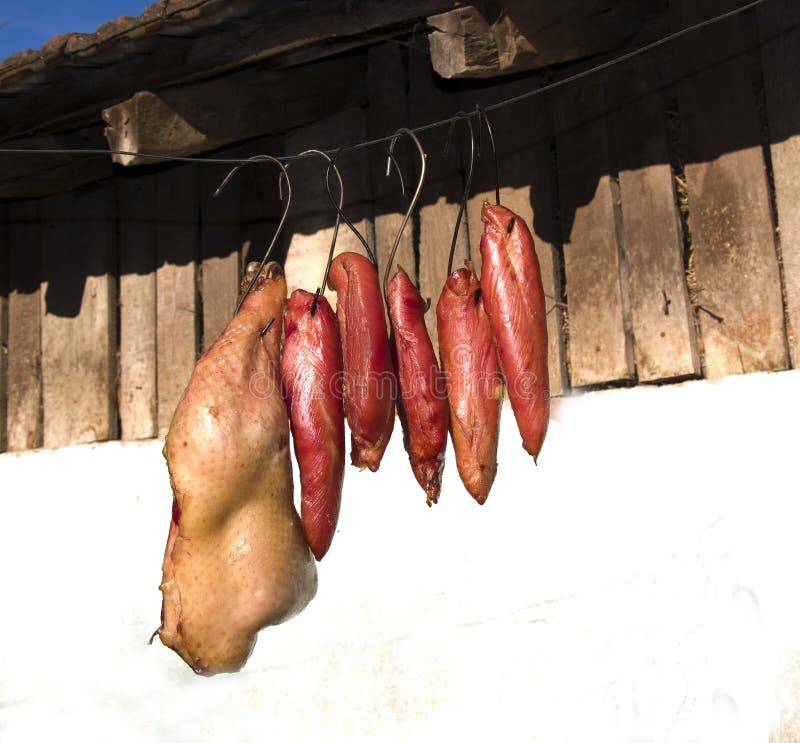 Smoke meat hanging stock image. Image of delicious, drumstick - 13368209