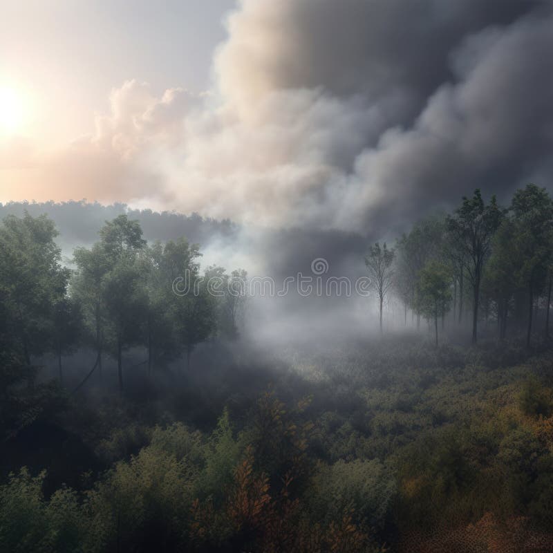 Smoke Over a Burning Forest. Forest Fire Stock Illustration ...
