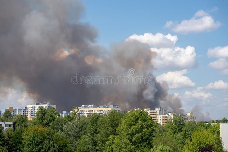 Smoke Over the City, Fire in the Metropolis Stock Photo - Image of ...
