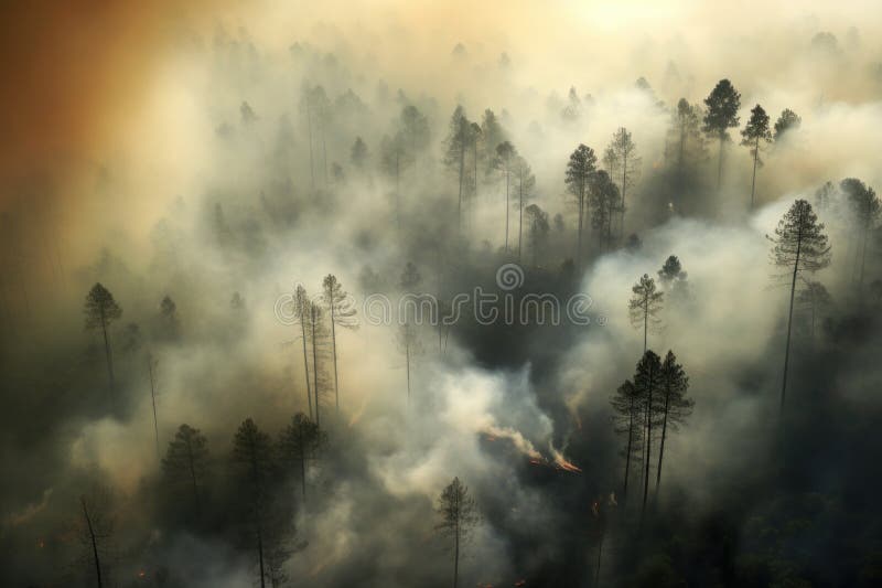 Smoke Over the Forest, Fire in the Pine Forest, Arial View Stock ...