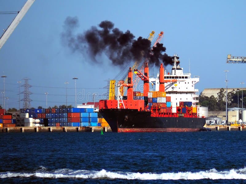 Environmental Smoke Pollution from Container Ship Stock Image - Image ...