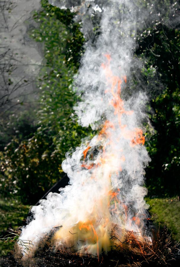 Smoke Pulls Out of the Fire of the Year Smoldering Stock Photo - Image ...