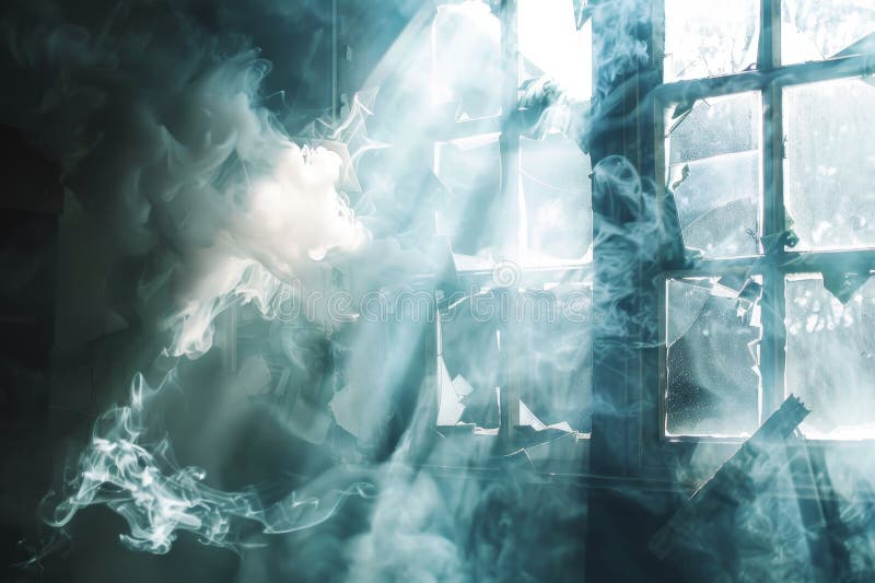 Smoke Rises through a Broken Window of an Abandoned Building, Smoke ...
