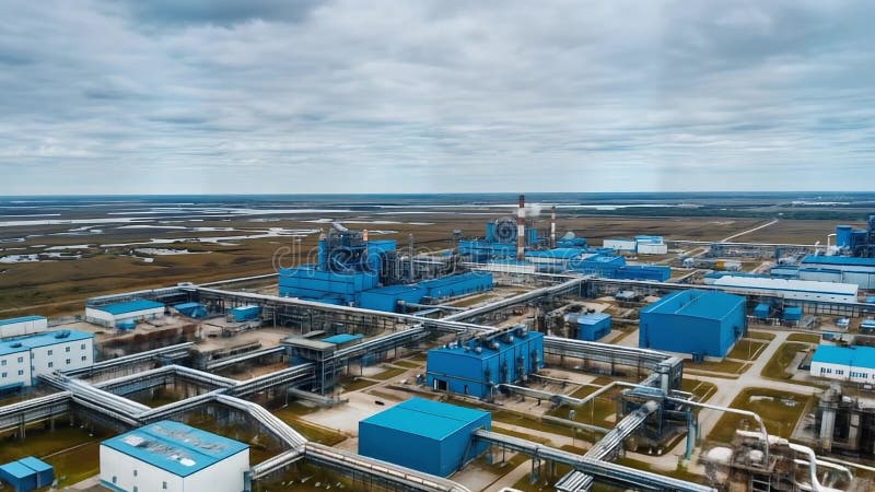 Billowing Smoke Emerging from Industrial Gas Plant Chimneys, Revealing ...