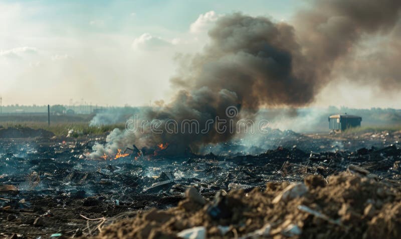 Smoke Rising from a Burning Landfill, Air Pollution Stock Image - Image ...