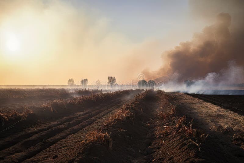 Smoke Rising from a Field of Burning Crops during Drought Stock ...