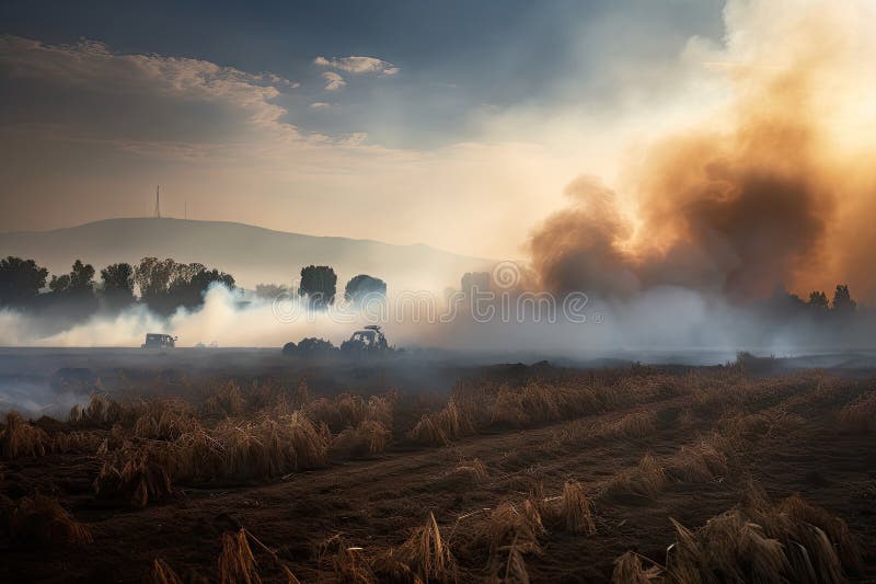 Smoke Rising from a Field of Burning Crops during Drought Stock ...