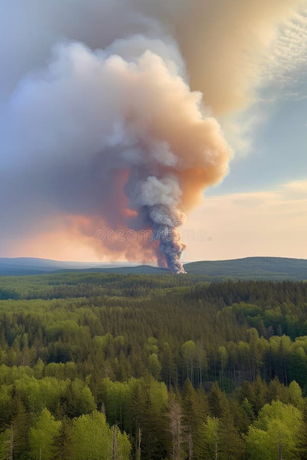 Smoke Rising from a Forest Fire at a Distance Stock Illustration ...