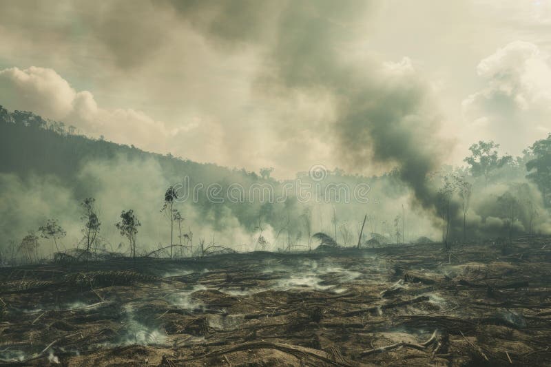 Smoke Rising from a Large Field, Suitable for Environmental and ...