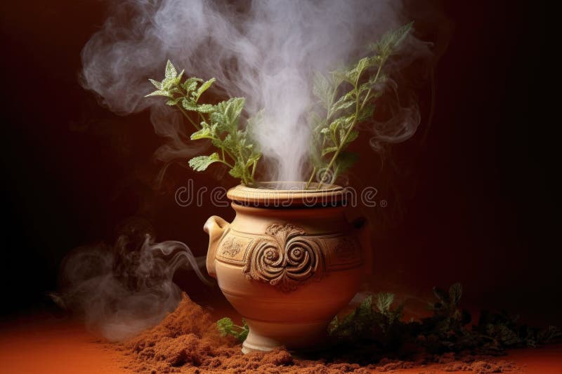 Smoke Rising from Terracotta Pot Smoker Stock Image - Image of aromatic ...