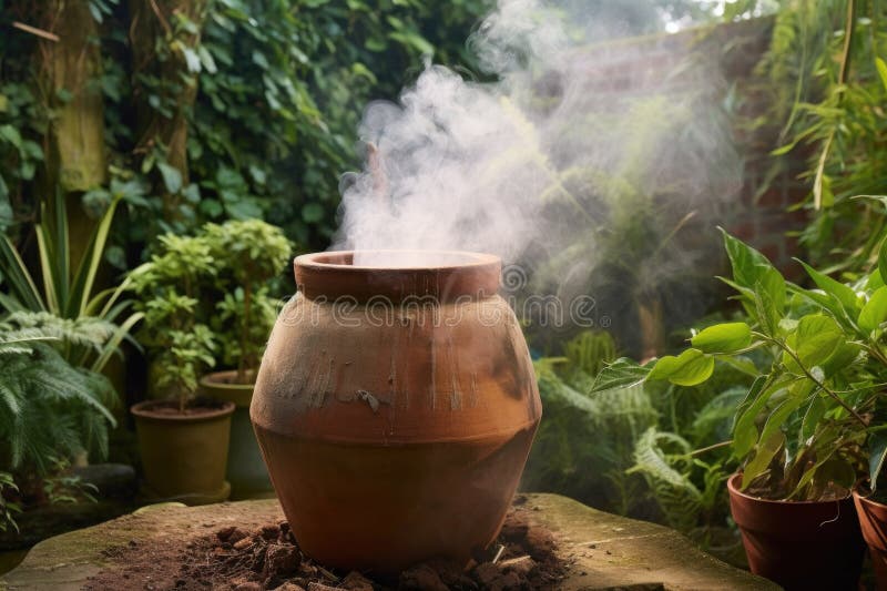 Smoke Rising from Terracotta Pot Smoker Outdoors Stock Image - Image of ...