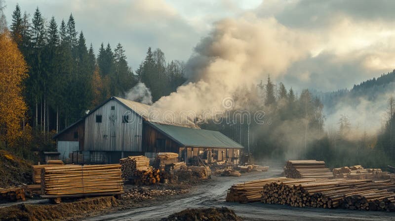 Smoke Rising from a Wood-drying Kiln in a Forest Sawmill Stock Image ...
