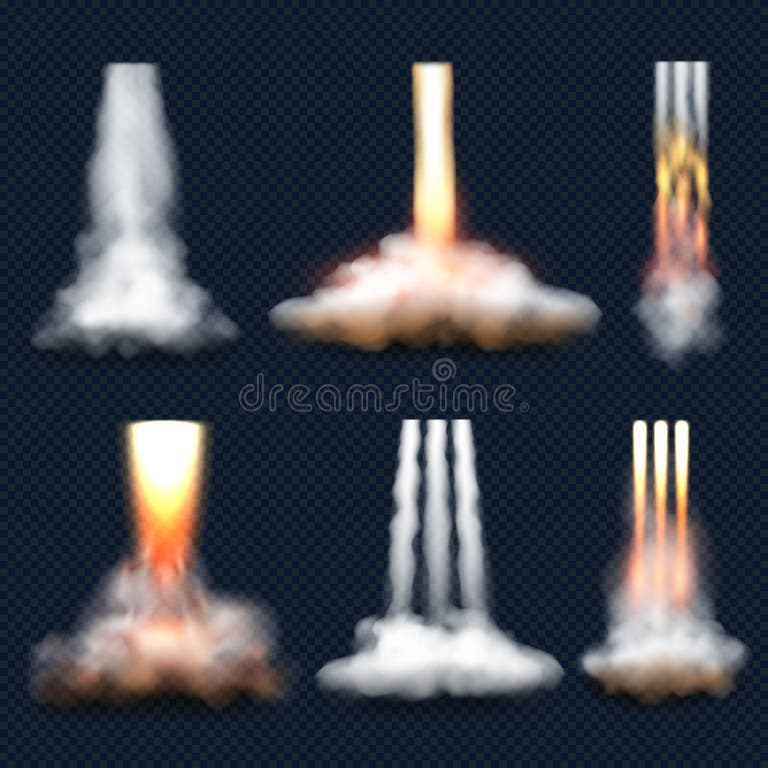 Smoke from Rocket. Spaceship Launch Smoke and Fire Flame Decent Vector ...