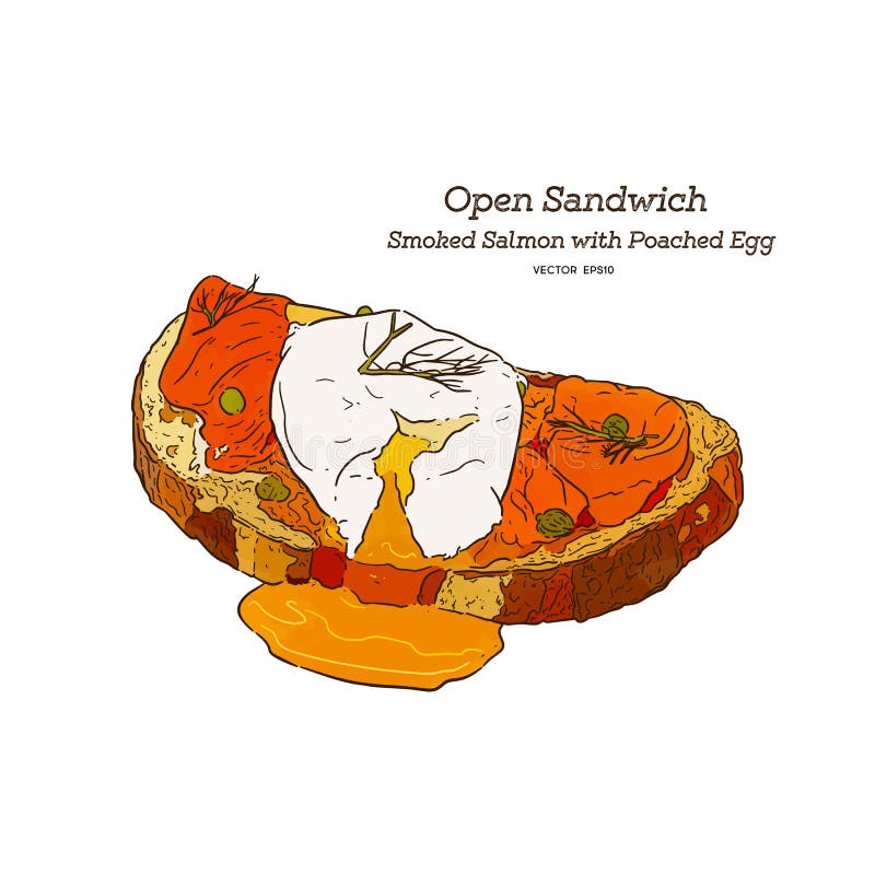 Smoke Salmon with Poached Egg Sandwich, Hand Draw Sketch Vector Stock ...