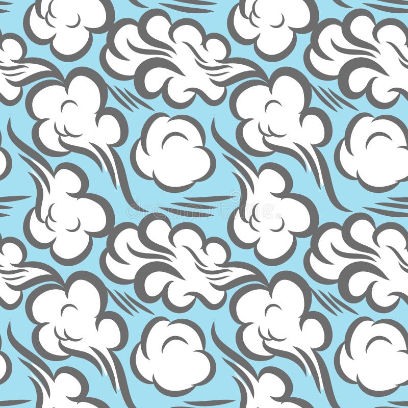 Pop Art Smoke Seamless Vector Pattern Blue Stock Vector - Illustration ...