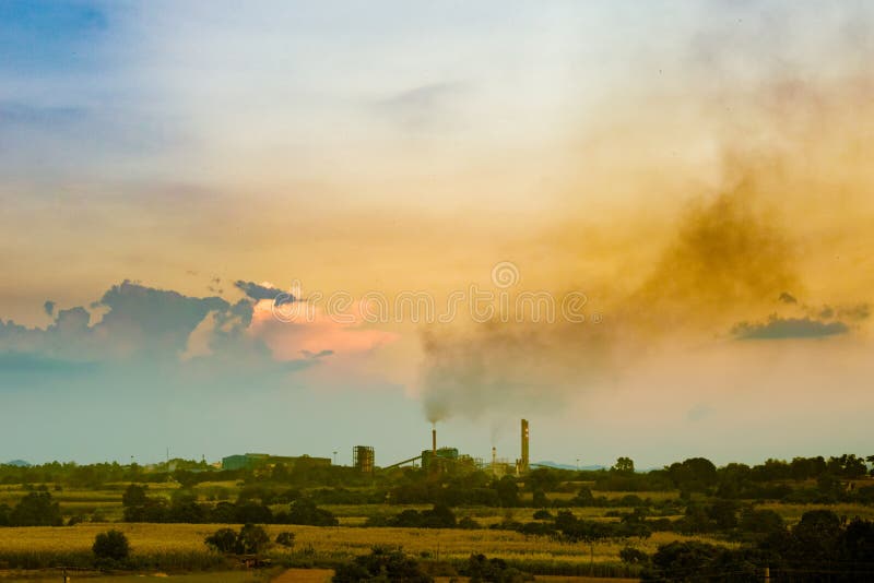 Smoke Stacks from Factory Causing Air Pollution, Landscape Shot. Stock ...