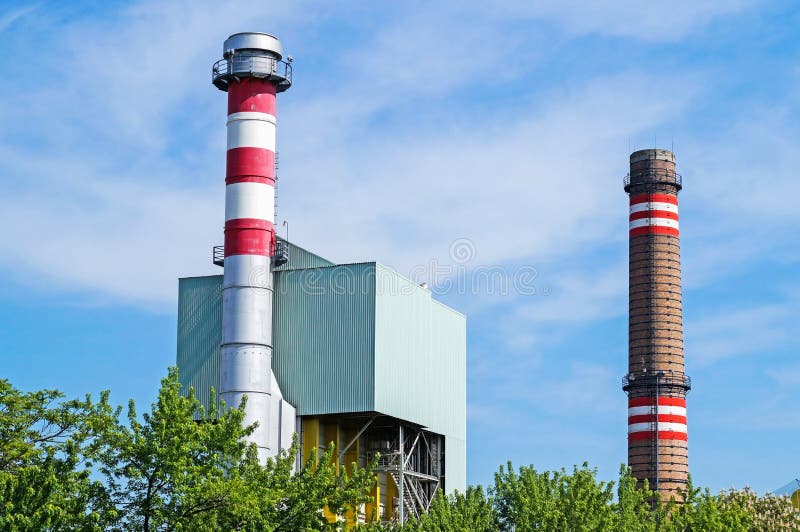 Smoke Stacks of the Power Station Stock Image - Image of metal, aerial ...