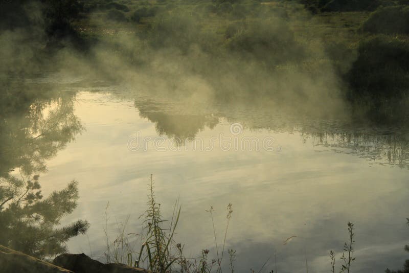Smoke, Steam Over the River Stock Image - Image of public, chimney ...