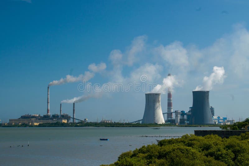 Power Plant Smoke Stack and Chimney Stock Photo - Image of global ...
