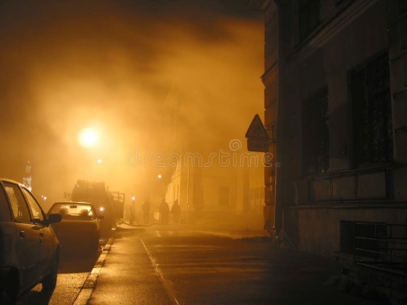 Smoke on a street stock photo. Image of wall, windows - 1095982