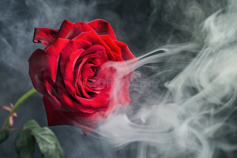 Smoke Surrounds a Vibrant Red Rose Creating a Mesmerizing Visual ...