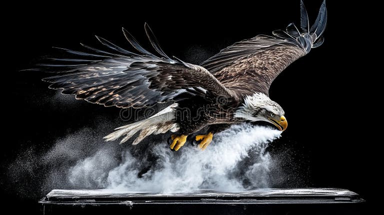 Smoke Swirls Around an Eagle Perched on a Black Podium. Stock Photo ...