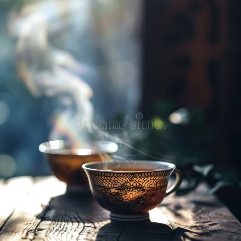 Smoke Tea and Cold Tea Bowl Together Tea Stock Image - Image of saucer ...