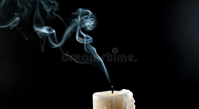 Smoke Trail from Extinguished Candle on Black Background Stock ...