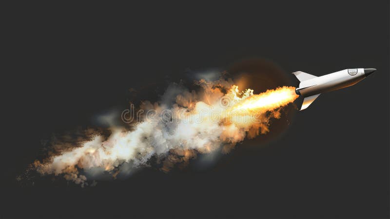 Smoke Trail from Rocket Launch with Fire Flame Modern. Flight Explosive ...