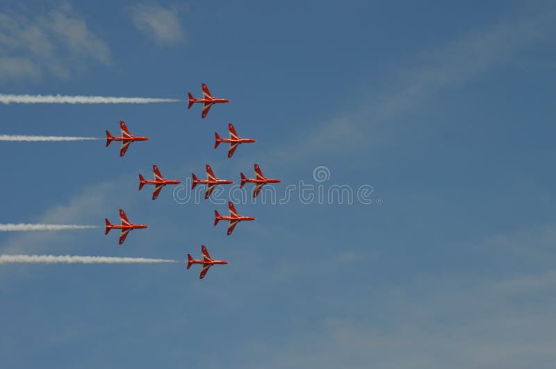 Red Arrows Fly Past Horizontal Stock Image - Image of smoke, trails ...