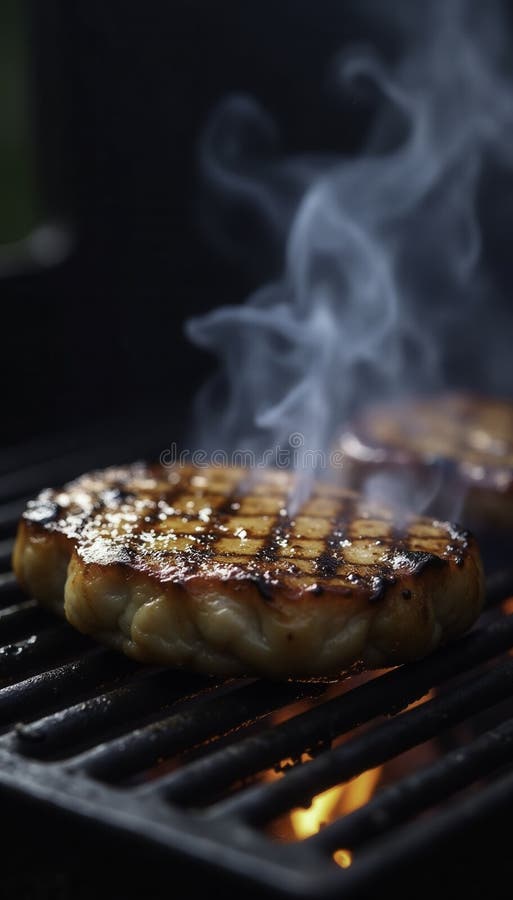 Smoke Wafting from Grill with Savory Pork Steak, Grill, Meat, Smoke ...