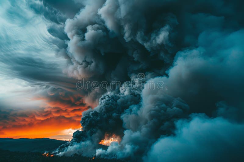 The Smoke from a Wildfire Forming Ominous Shapes Against the Sky a ...