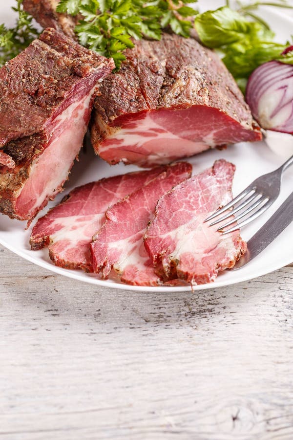 Smoked air dried pork meat stock image. Image of cold - 78301561