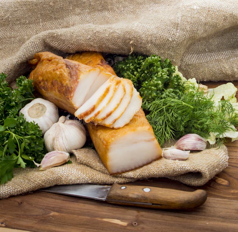 Smoked Bacon with Garlic and Herb Stock Photo - Image of pork, cooking ...