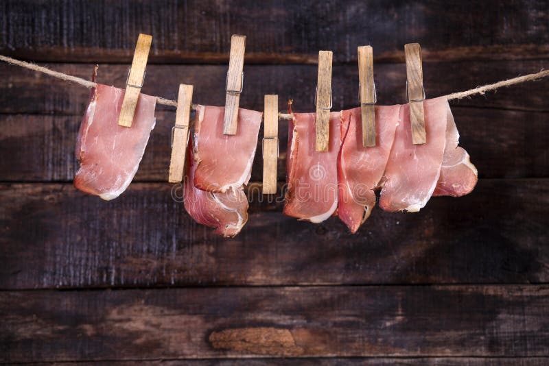 Smoked bacon hanging stock image. Image of smoked, meat - 64146943