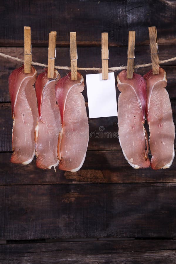 Smoked bacon hanging stock image. Image of meat, savory - 64147249