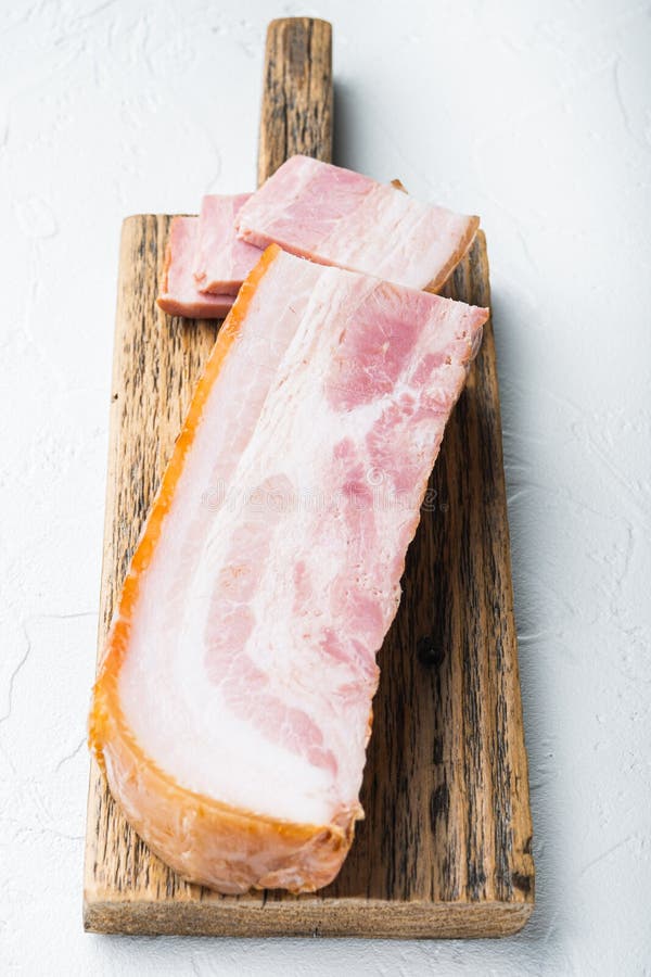 Smoked Bacon, Whole Slab on White Background Stock Image - Image of ...