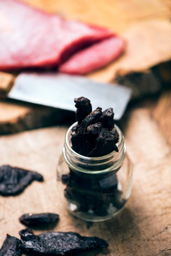 Smoked Beef Jerky on on a Table Stock Image - Image of smoked, dinner ...