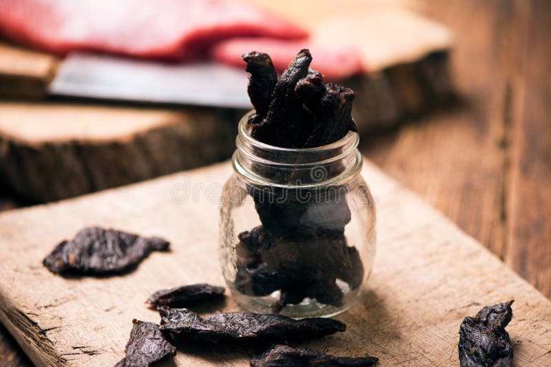 Smoked Beef Jerky on on a Table Stock Image - Image of organic ...