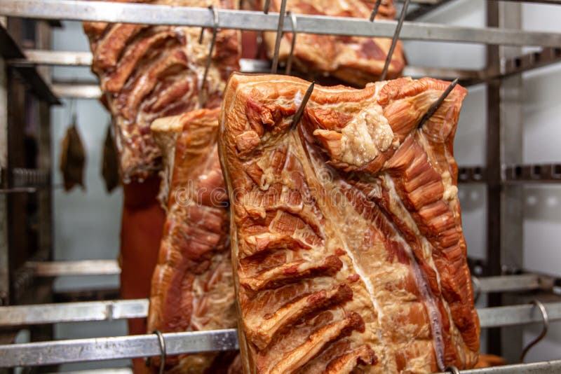 Smoked Beef at a Meat Processing Plant Stock Photo - Image of equipment ...