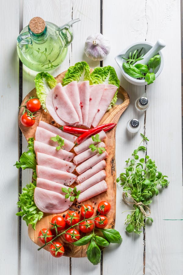 Smoked Cold Cuts with Herbs and Pepper Stock Image - Image of sliced ...